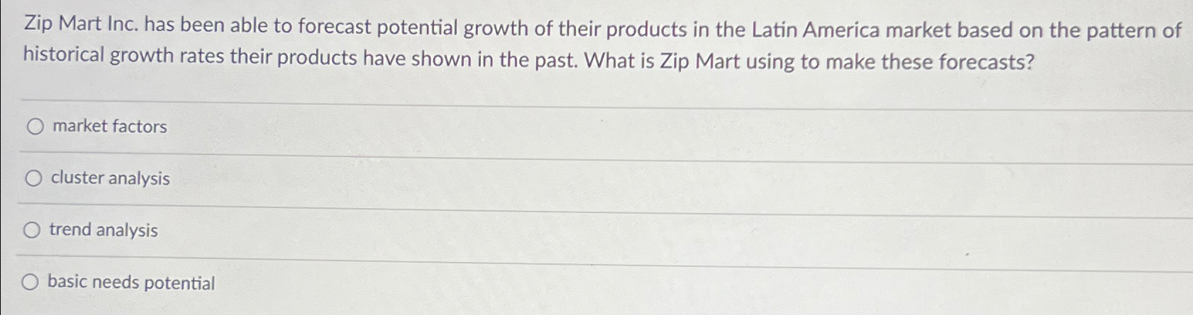 Solved Zip Mart Inc. has been able to forecast potential | Chegg.com