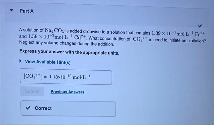 Solved A solution of Na2CO3 is added dropwise to a solution | Chegg.com