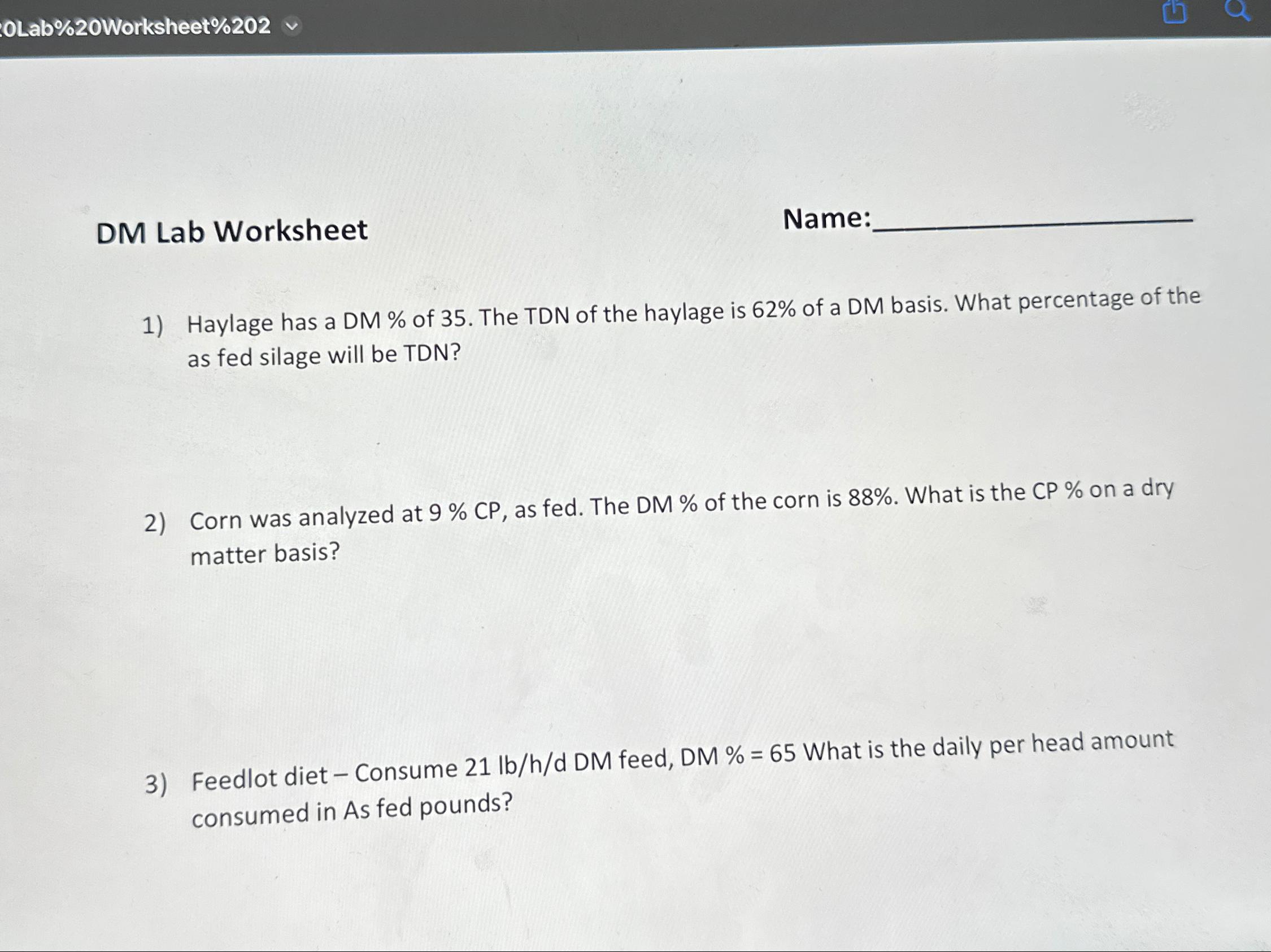 Solved DM Lab WorksheetNamєHaylage has a DM % ﻿of 35. ﻿The | Chegg.com
