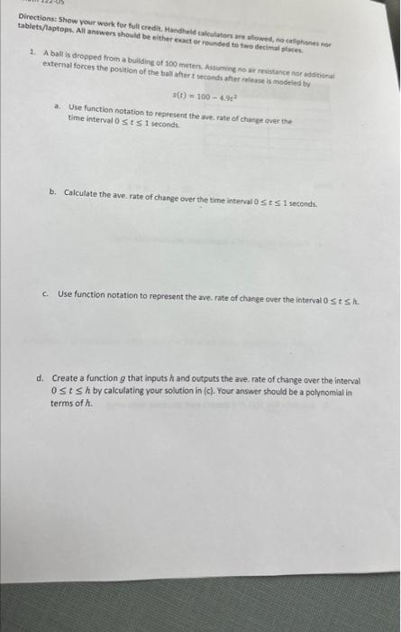 Solved Directions: Show vour work for full credit. Handheld | Chegg.com