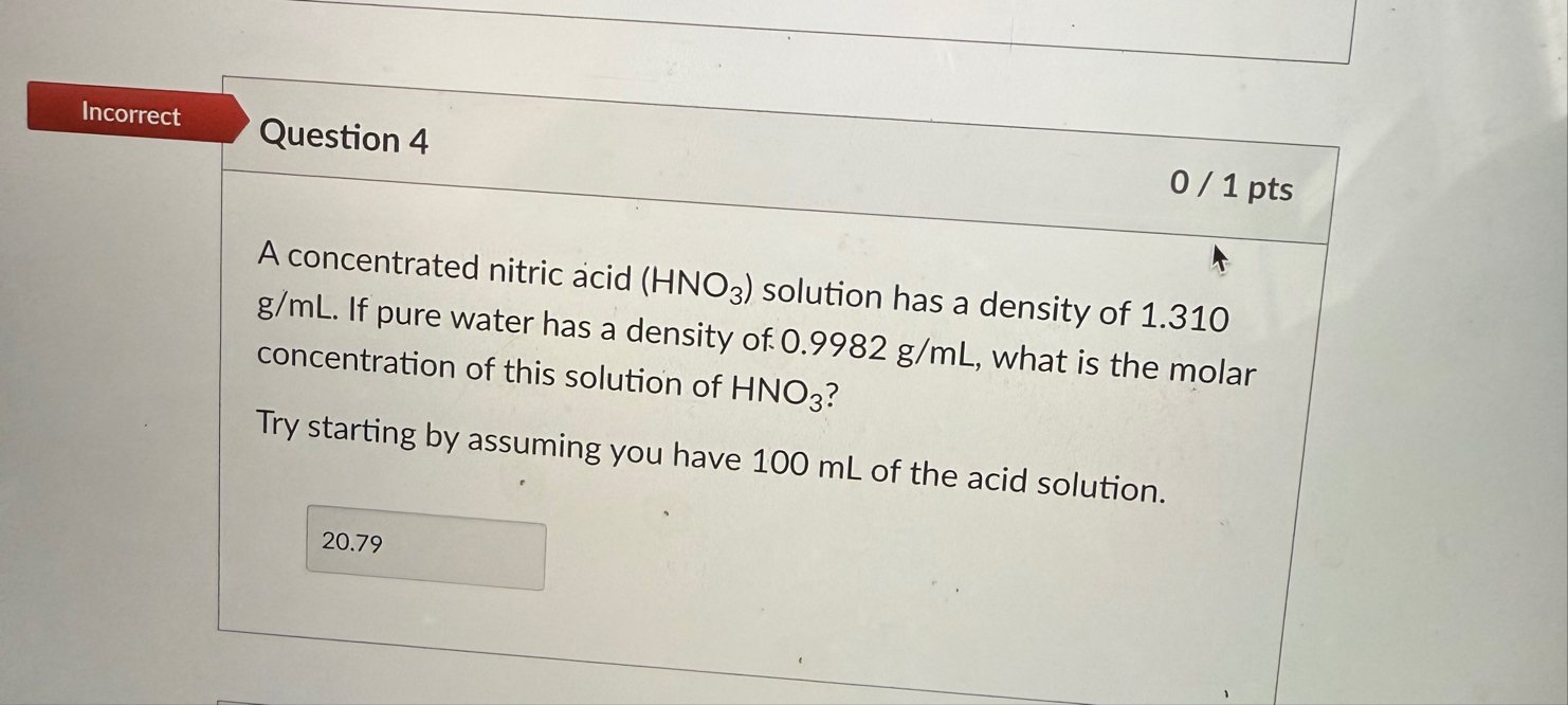 A concentrated nitric acid (HNO3) ﻿solution has a | Chegg.com