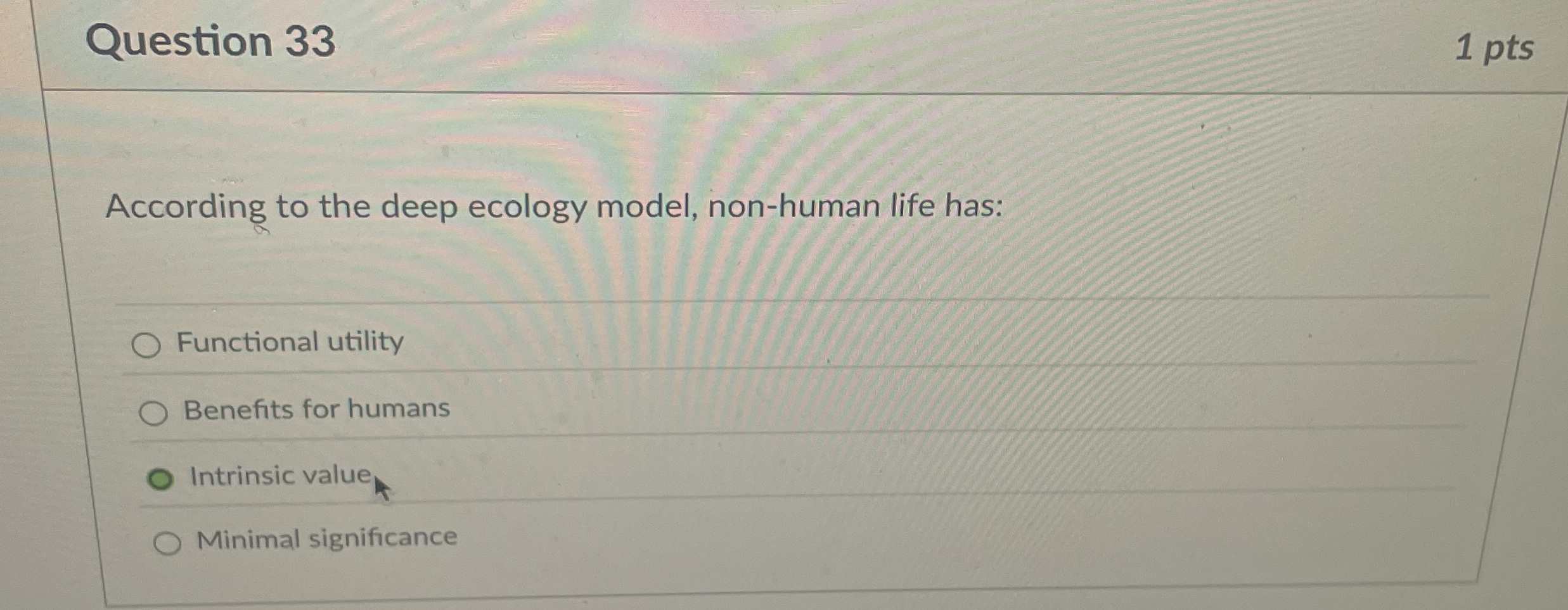Solved Question 331 ﻿ptsAccording to the deep ecology model, | Chegg.com