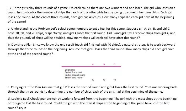 Solved 17. Three girls play three rounds of a game. On each | Chegg.com