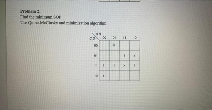 Solved Problem 2: Find the minimum SOP Use Quine-McClusky | Chegg.com