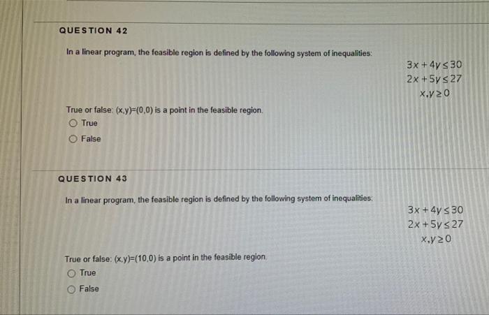 Solved QUESTION 42 In a linear program, the feasible region | Chegg.com