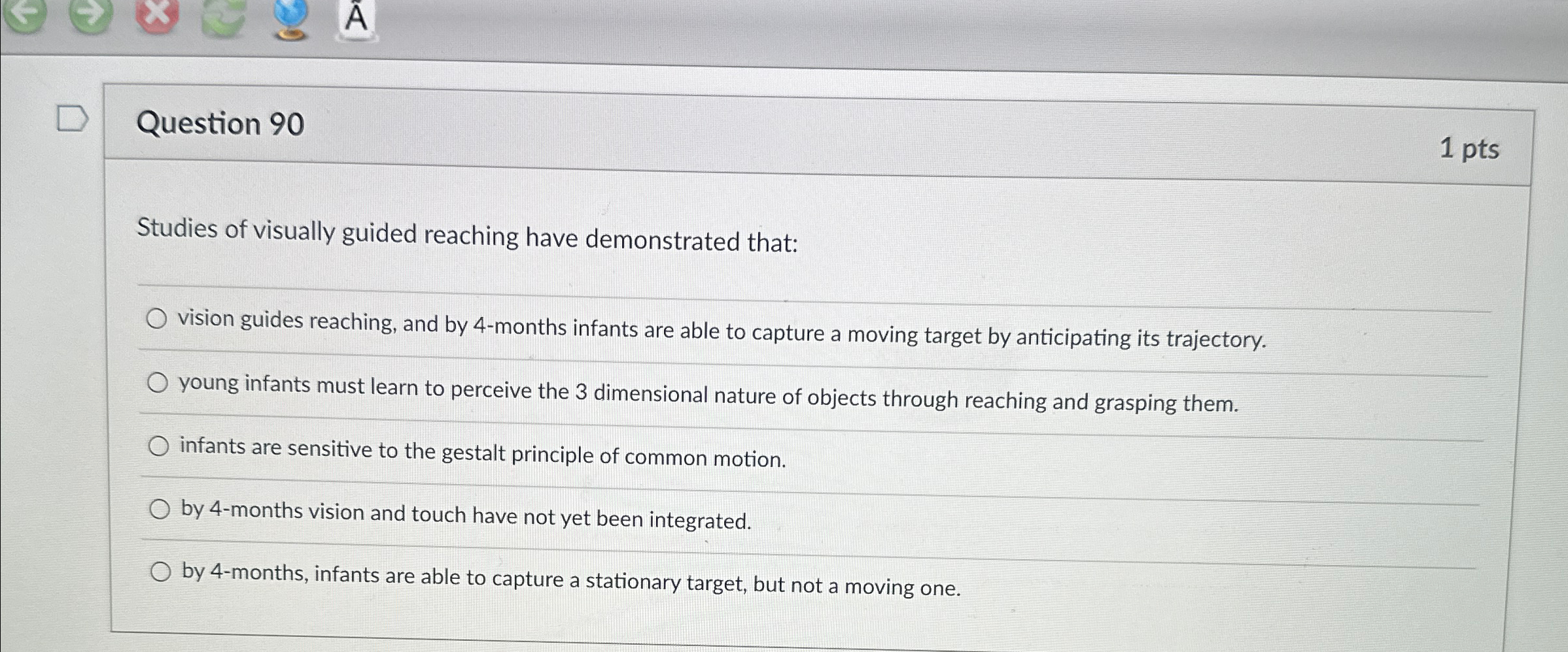 Solved Question 901ptsStudies of visually guided reaching | Chegg.com