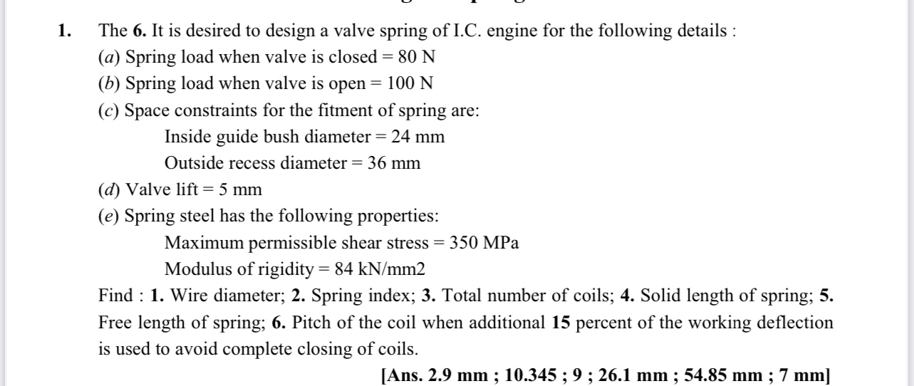 Solved The 6. ﻿It is desired to design a valve spring of | Chegg.com