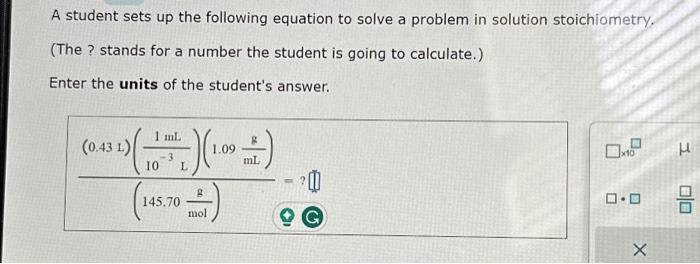 Solved A student sets up the following equation to solve a | Chegg.com