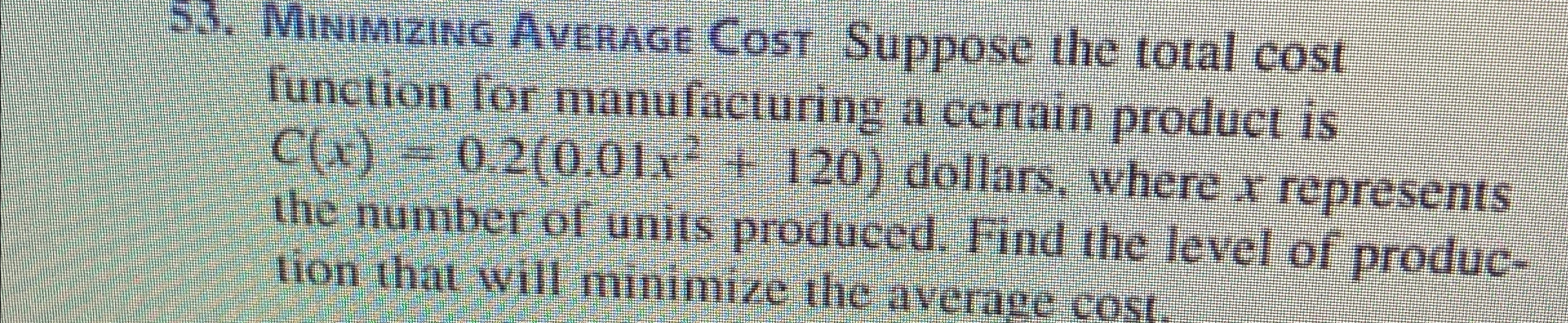 Minimizing Average Cost Suppose the total cost | Chegg.com