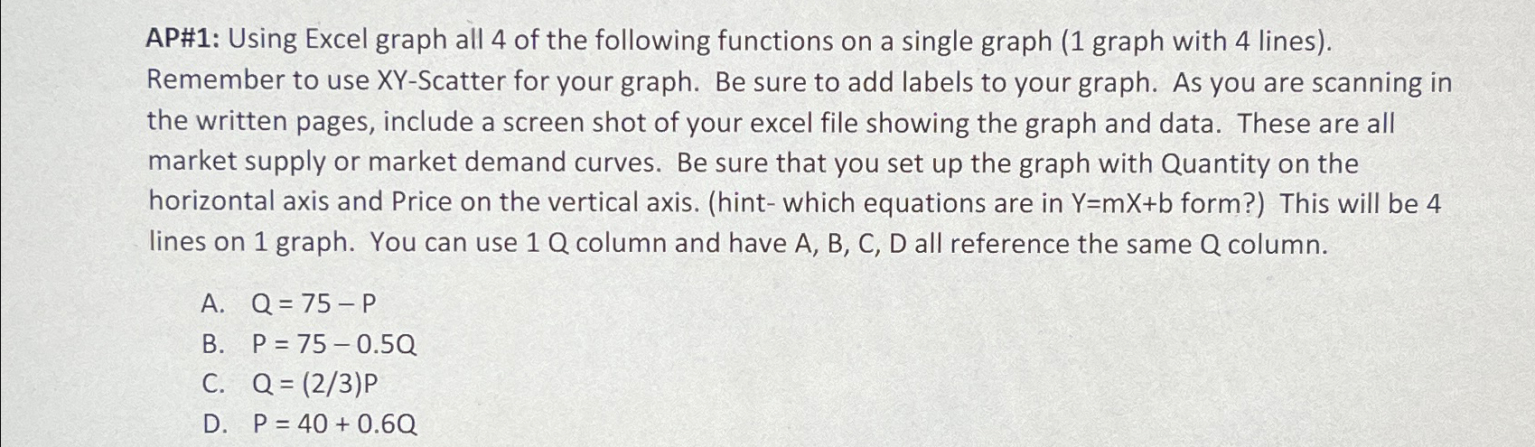 Solved AP#1: Using Excel graph all 4 ﻿of the following | Chegg.com