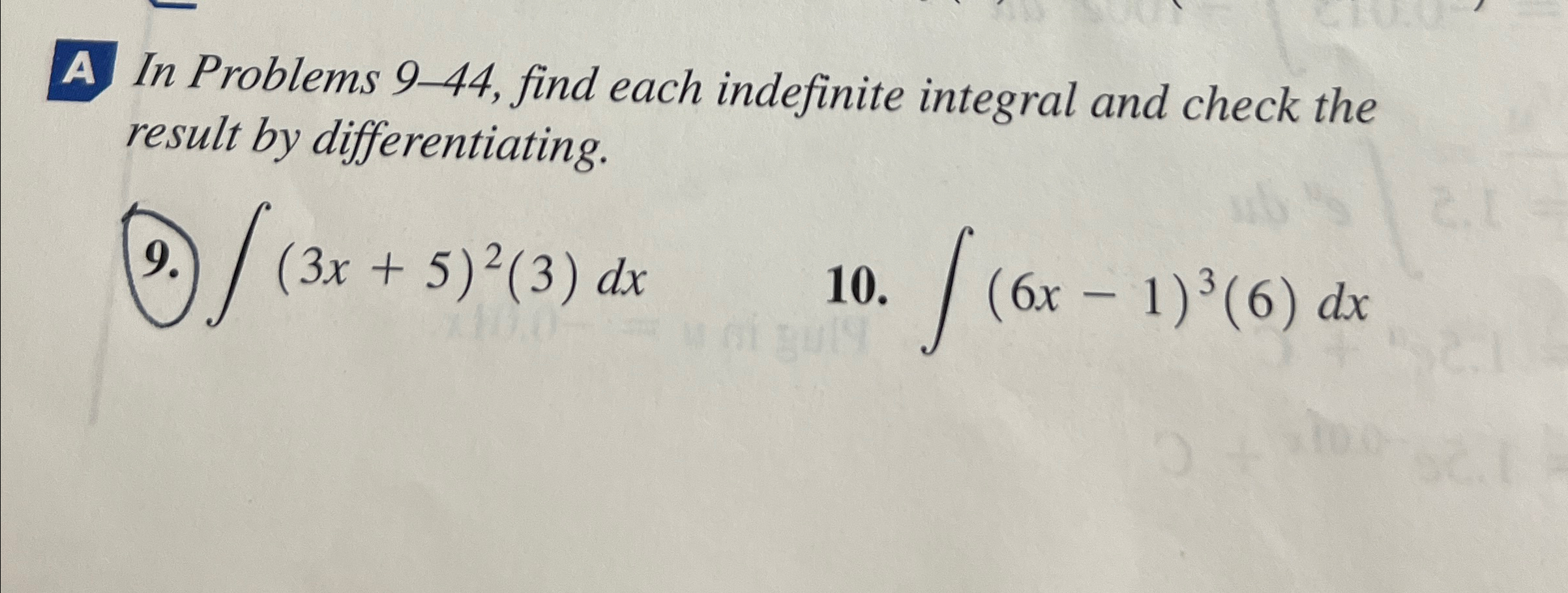 Solved A In Problems 9-44, ﻿find each indefinite integral | Chegg.com