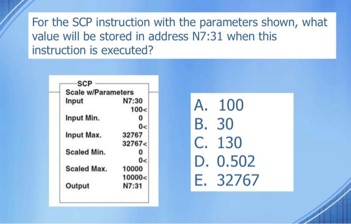 Solved For the SCP instruction with the parameters shown, | Chegg.com
