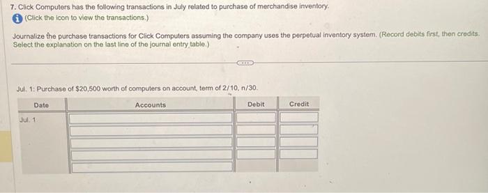 Solved 7. Click Computers has the following transactions in | Chegg.com