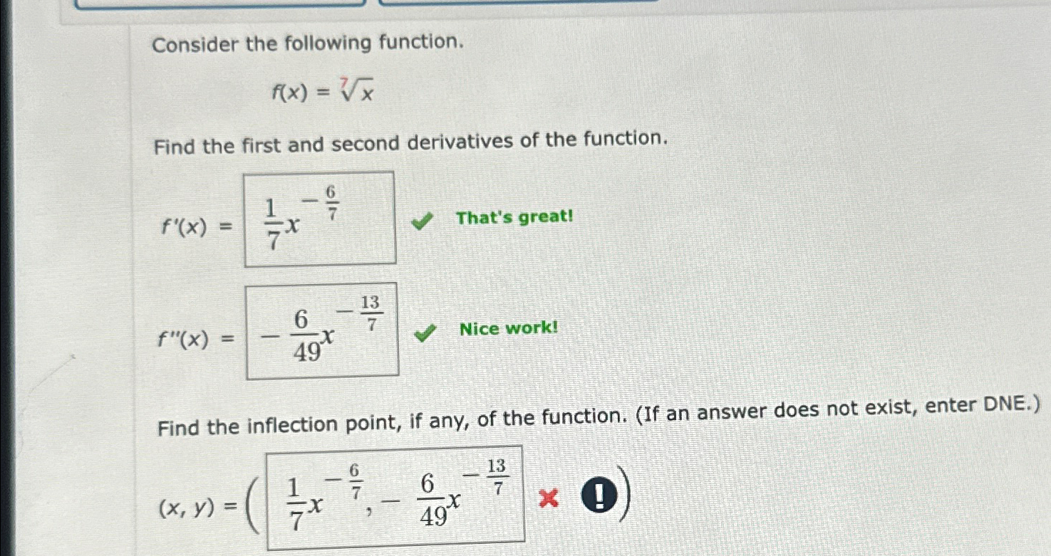 Solved Consider the following function.f(x)=x7Find the first | Chegg.com