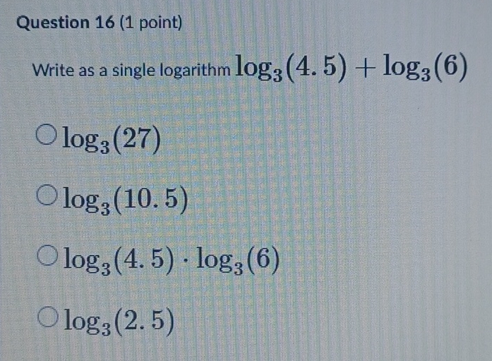 Solved Question 16 (1 ﻿point)Write as a single logarithm | Chegg.com