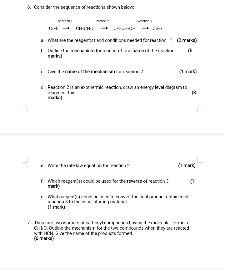 Solved 6 Consider The Sequence Of Reactions Shown Below