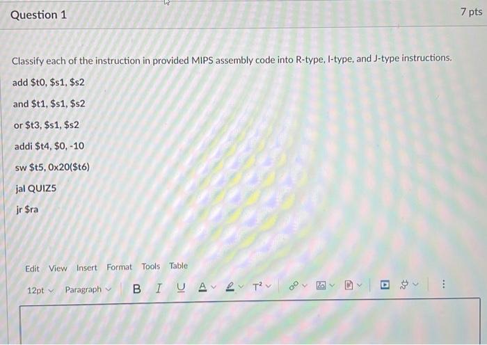 Solved Classify each of the instruction in provided MIPS | Chegg.com