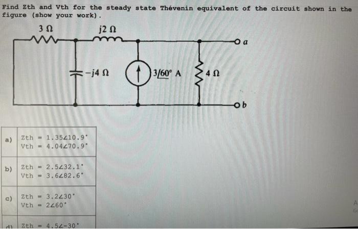 Solved Find Zth and Vth for the steady state Thevenin | Chegg.com