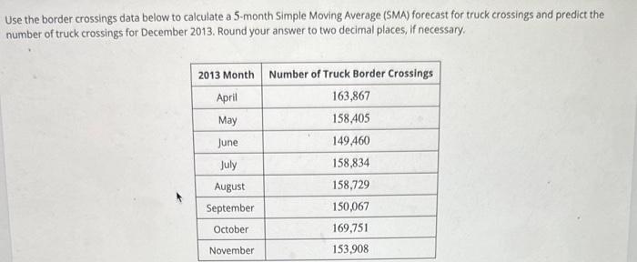 Solved Use the border crossings data below to calculate a | Chegg.com