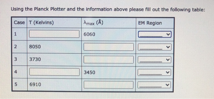 Using the Planck Plotter and the information above | Chegg.com