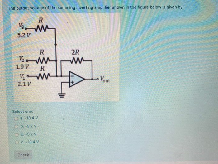 Solved The output voltage of the summing inverting amplifier | Chegg.com
