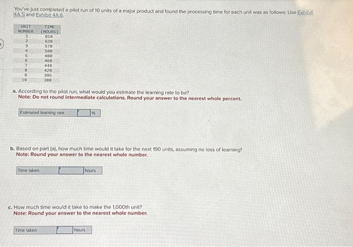 Solved You've just completed a pilot run of 10 units of a | Chegg.com
