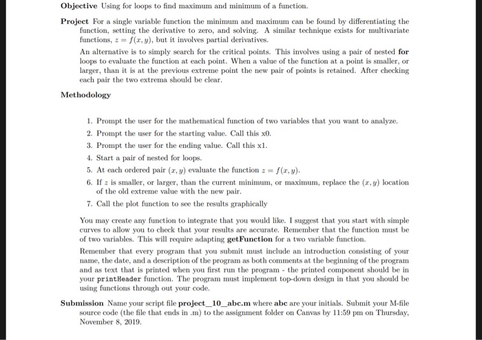 Solved Objective Using Loops Find Maximum Minimum Function Project Single Variable Function