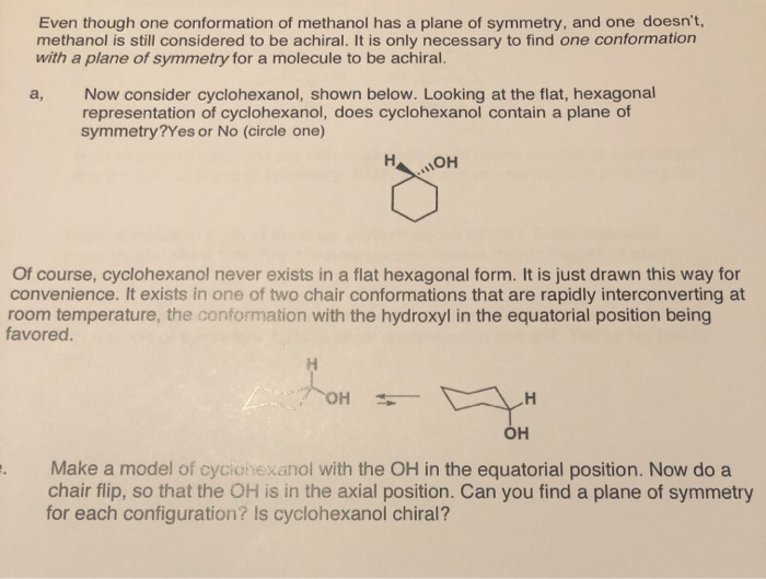 Even though one conformation of methanol has a plane | Chegg.com