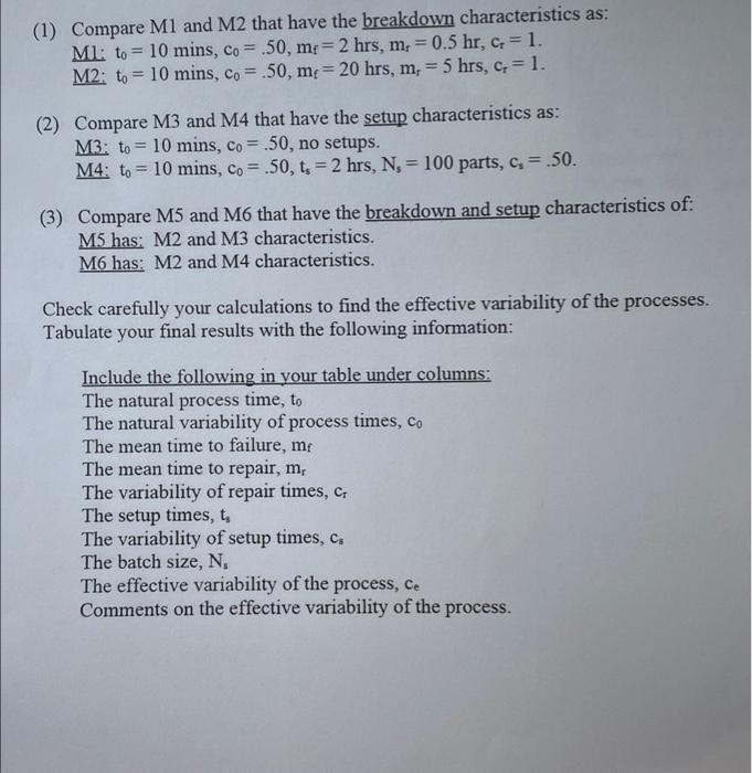 Solved (1) Compare M1 and M2 that have the breakdown | Chegg.com