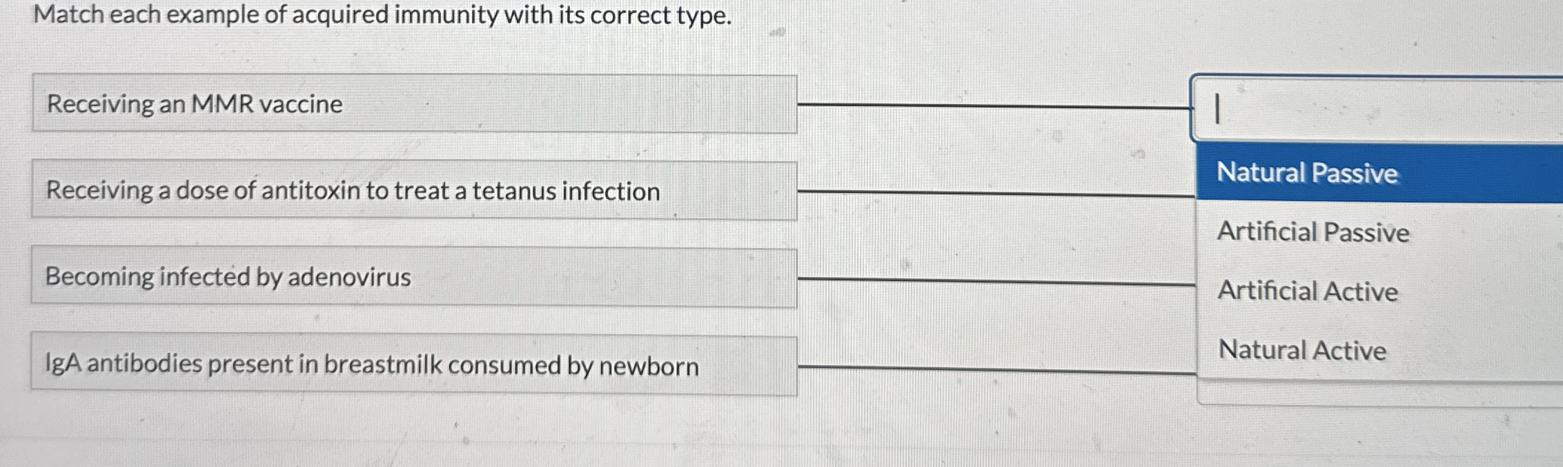 Solved Match each example of acquired immunity with its | Chegg.com