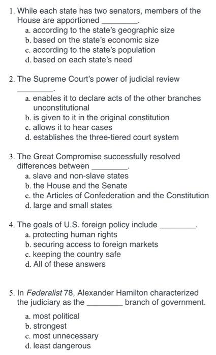 Solved 1. While each state has two senators, members of the | Chegg.com