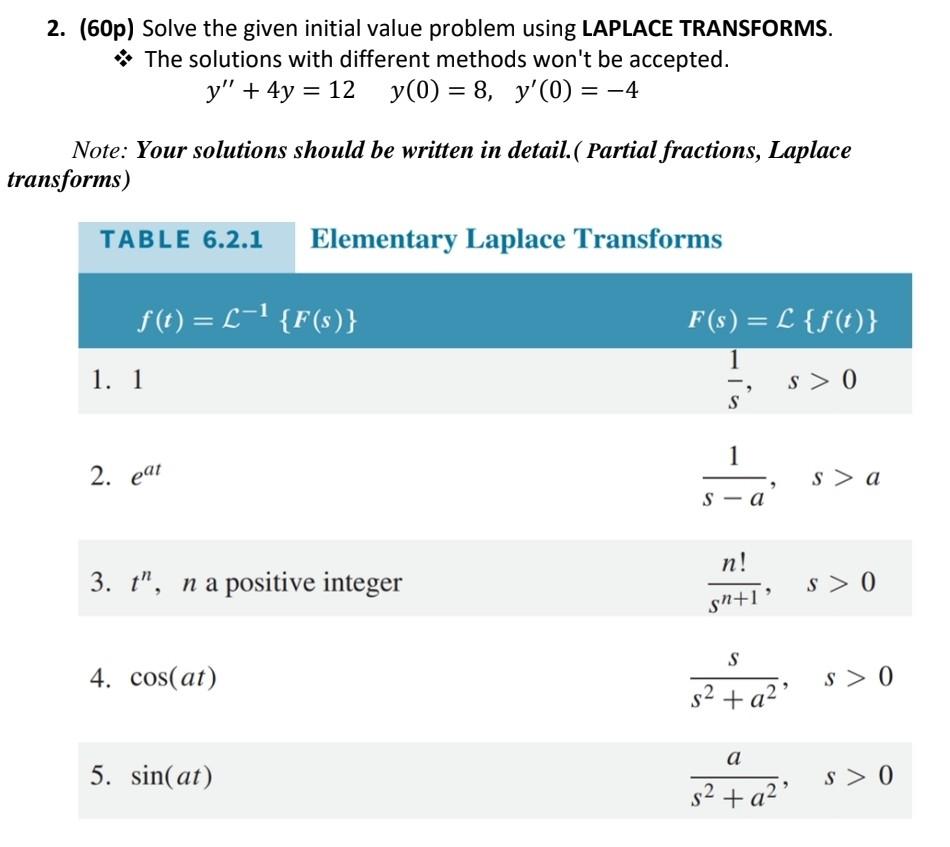 Solved 2. (60p) Solve the given initial value problem using | Chegg.com