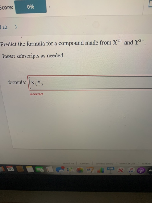 Solved Score: 0% * 12 Predict the formula for a compound | Chegg.com