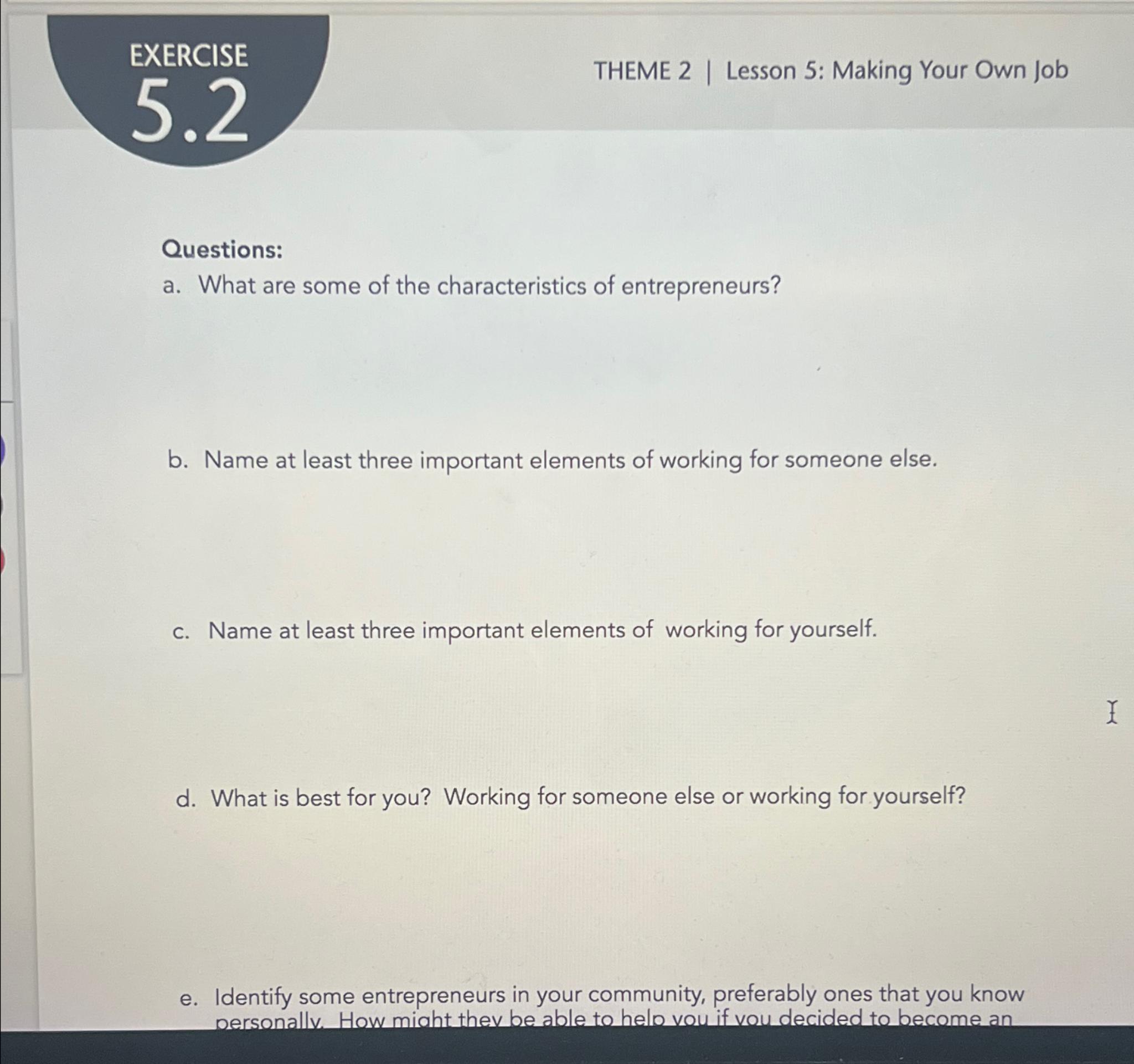 Solved EXERCISETHEME 2Lesson 5: Making Your Own | Chegg.com