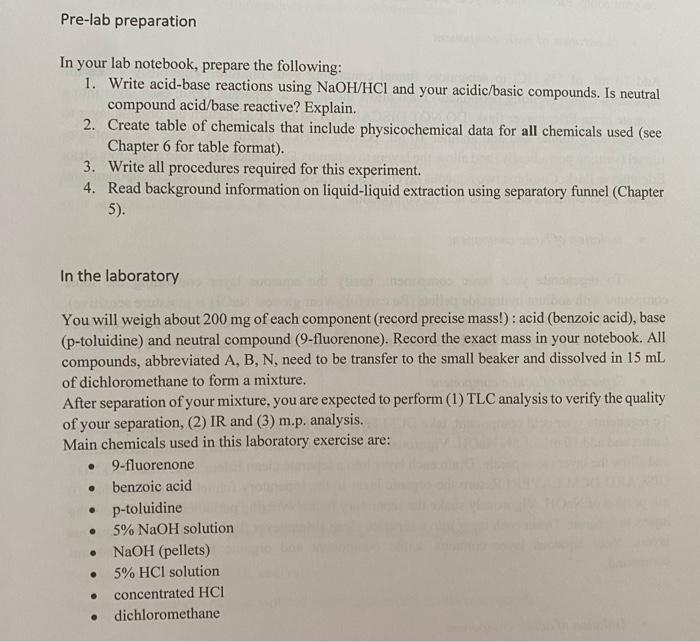 Solved Pre-lab preparation In your lab notebook, prepare the | Chegg.com