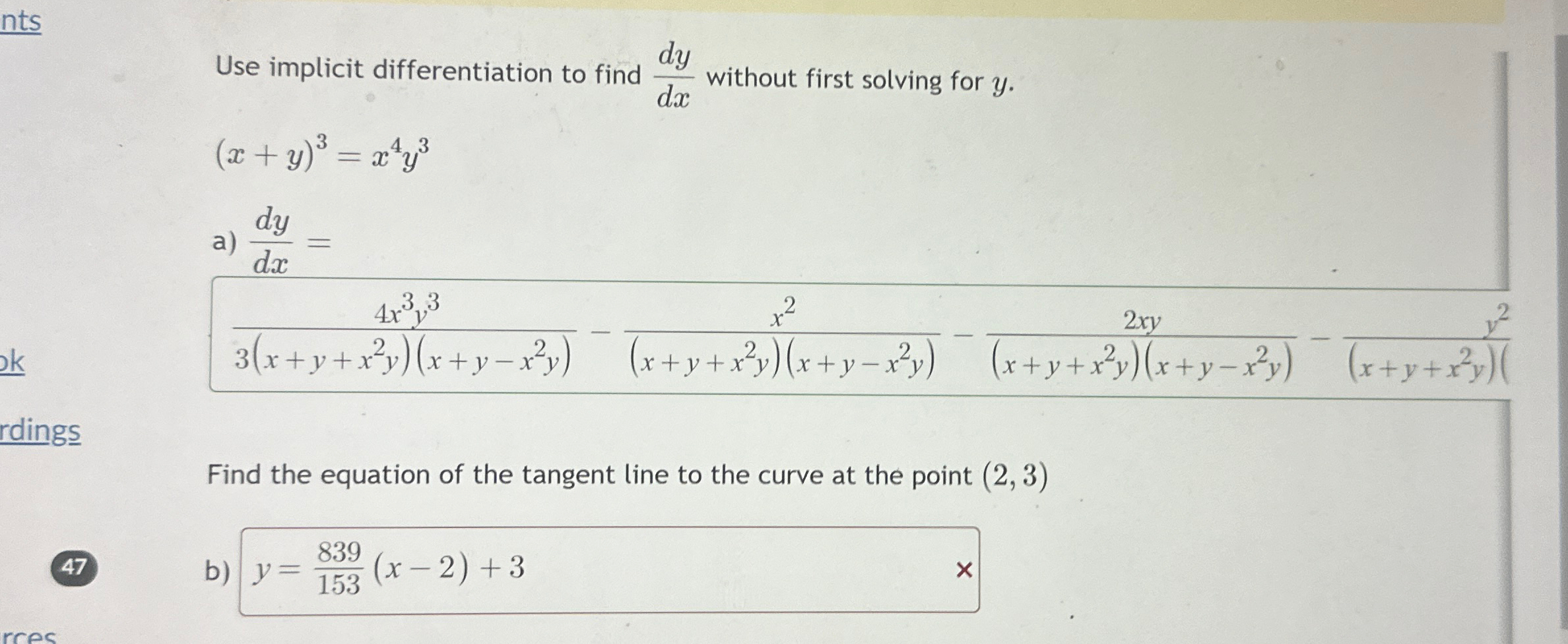 Solved Use implicit differentiation to find dydx ﻿without | Chegg.com