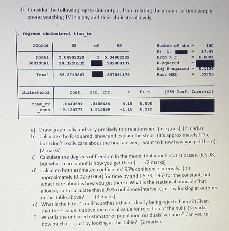 Solved 3) Consider the following regression output, from | Chegg.com