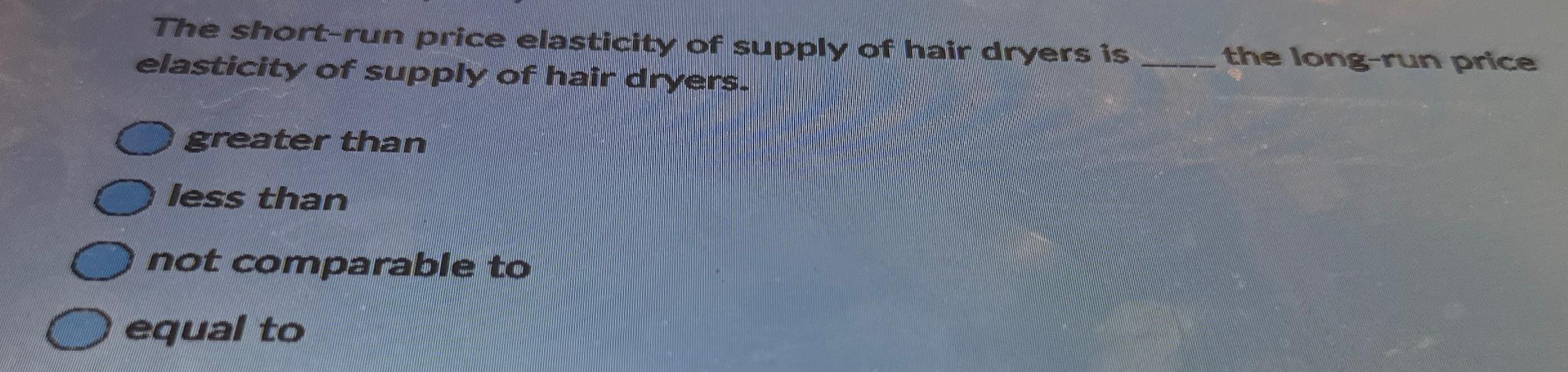 Solved The short-run price elasticity of supply of hair | Chegg.com