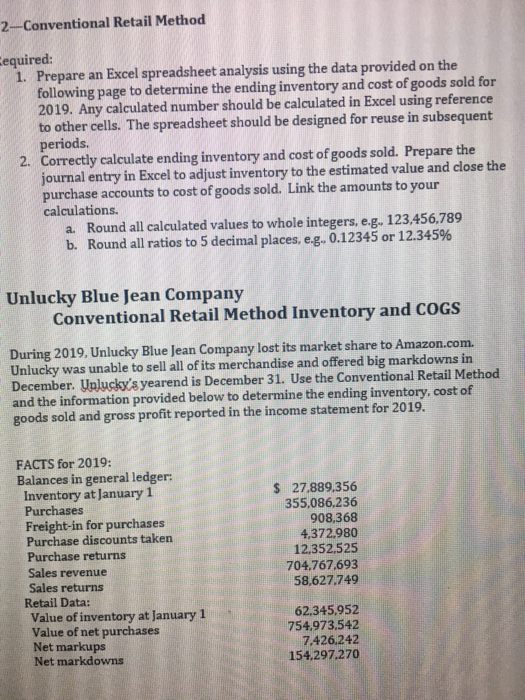 2-Conventional Retail Method equired: 1. Prepare an | Chegg.com