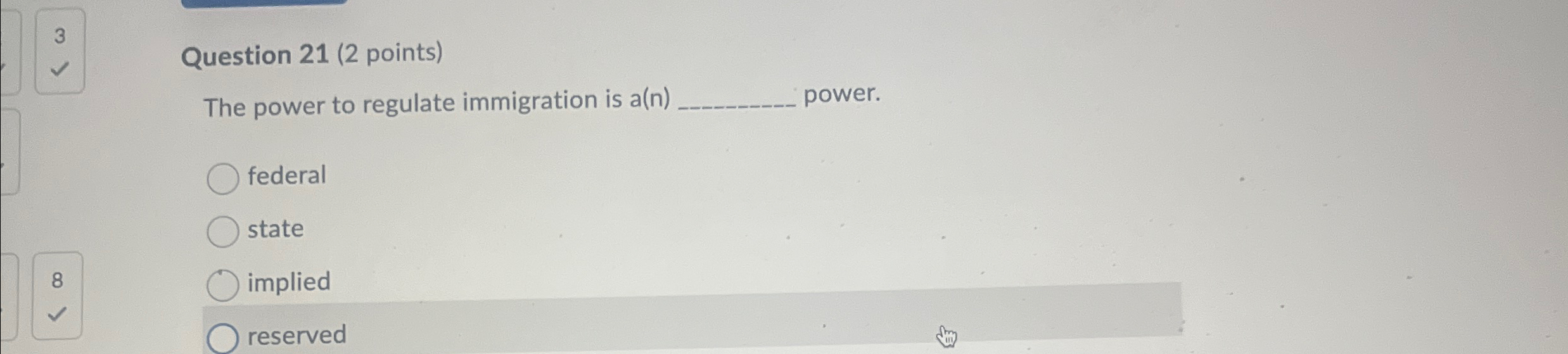 Solved 3Question 21 (2 ﻿points)The power to regulate | Chegg.com