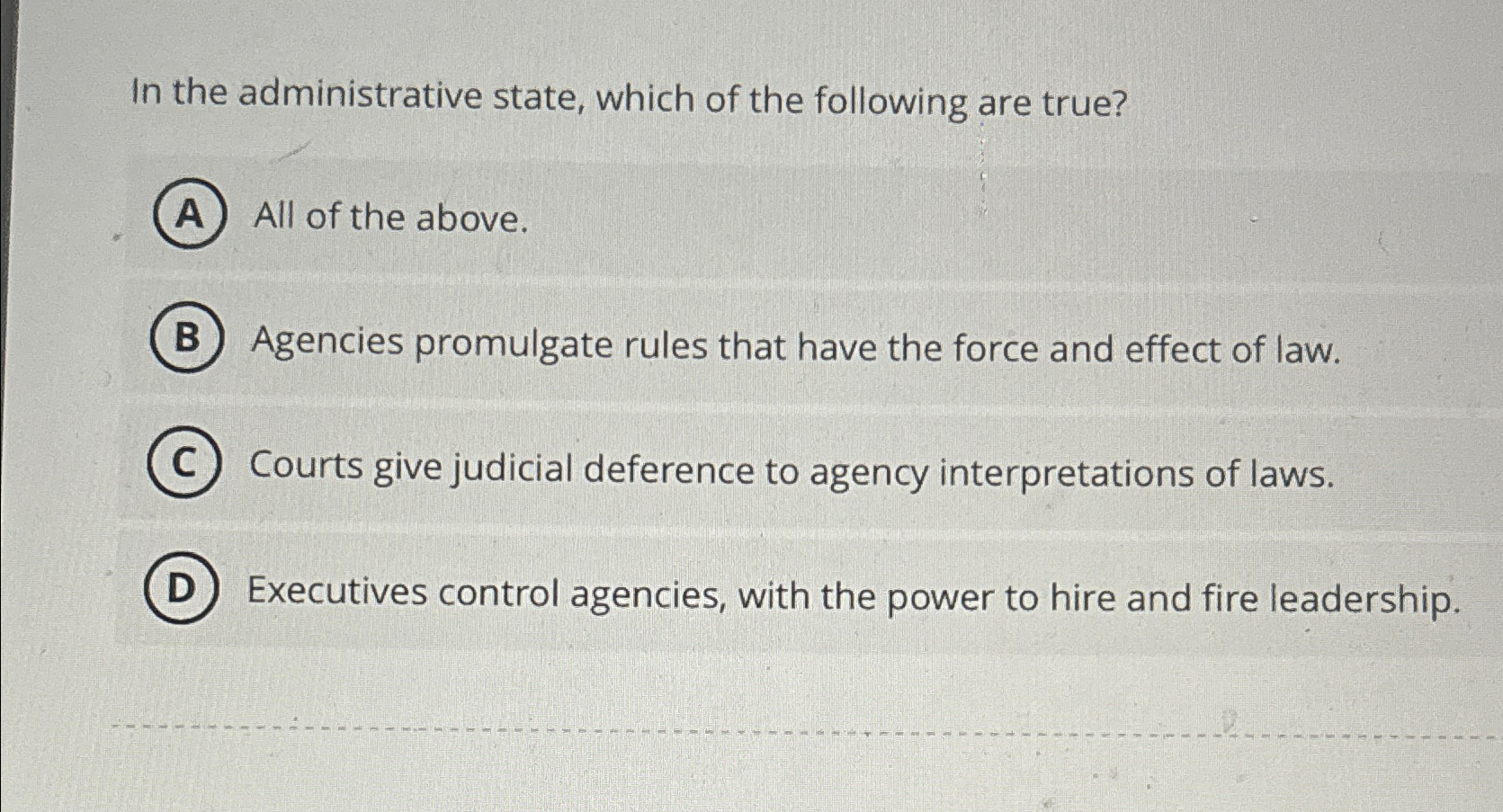 Solved In the administrative state, which of the following | Chegg.com