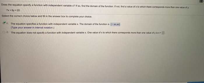 Solved I! Does the equation specify a function with | Chegg.com