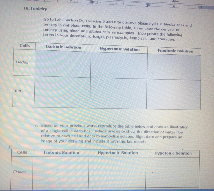 Solved IV. Tonicity 1. Go to Lab, Section IV, Exercise 5 and | Chegg.com