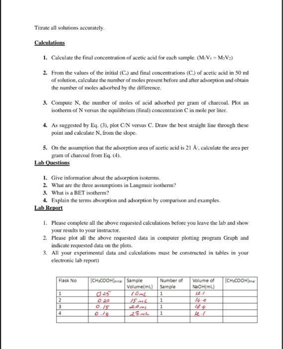 Solved Create an adsorption experiment report according to | Chegg.com