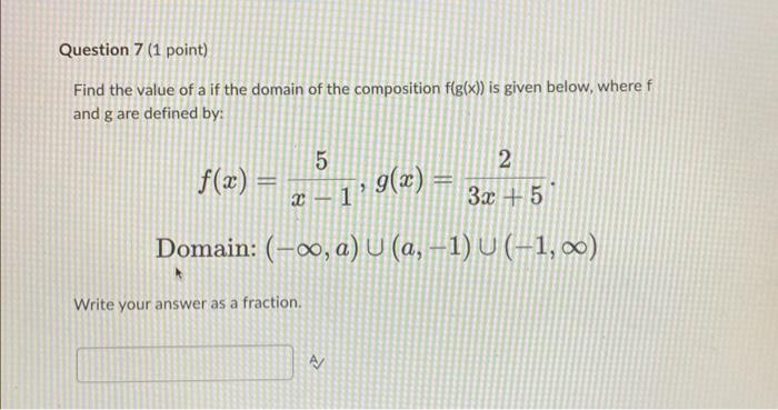Solved Find the value of a if the domain of the composition | Chegg.com