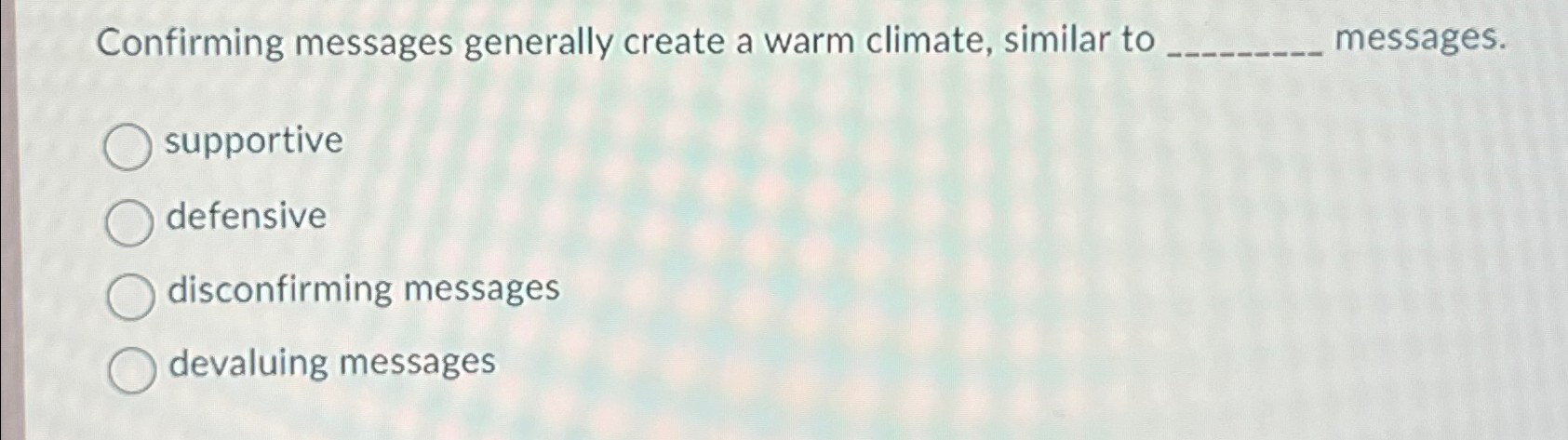 Solved Confirming messages generally create a warm climate, | Chegg.com