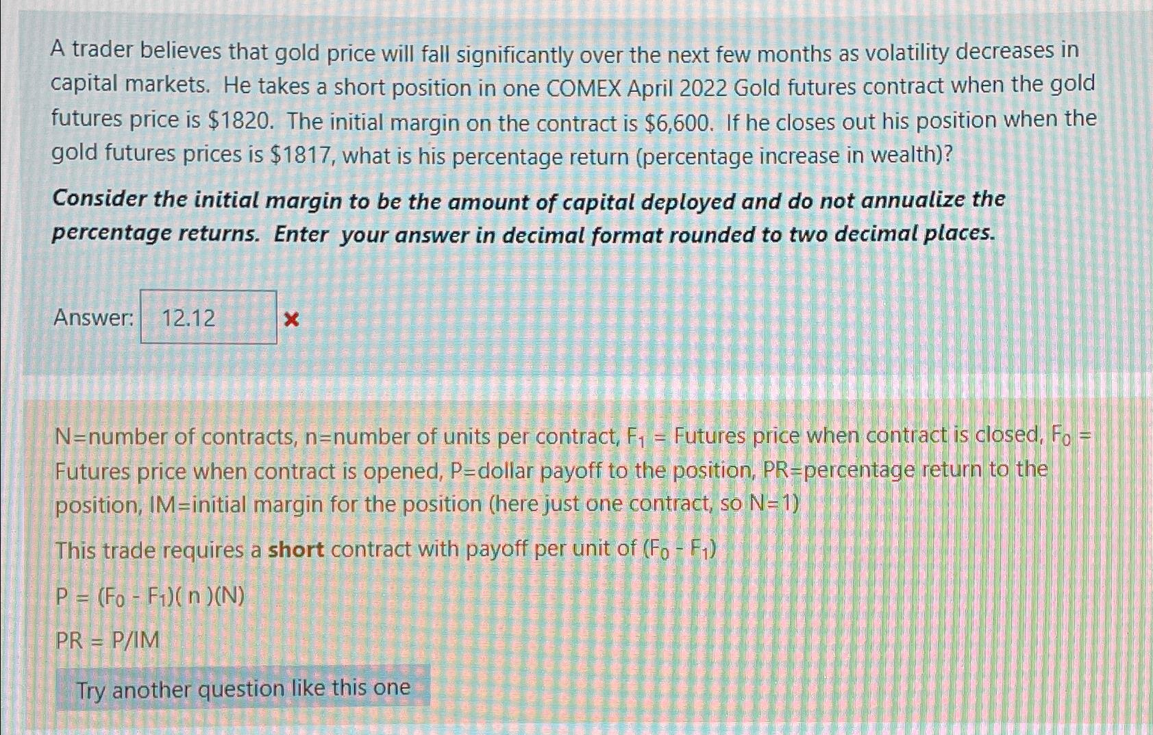 Solved A trader believes that gold price will fall | Chegg.com