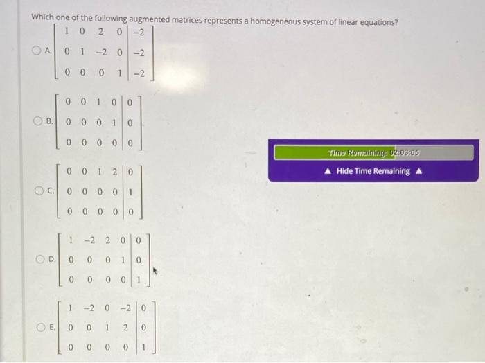 Solved Which one of the following augmented matrices | Chegg.com