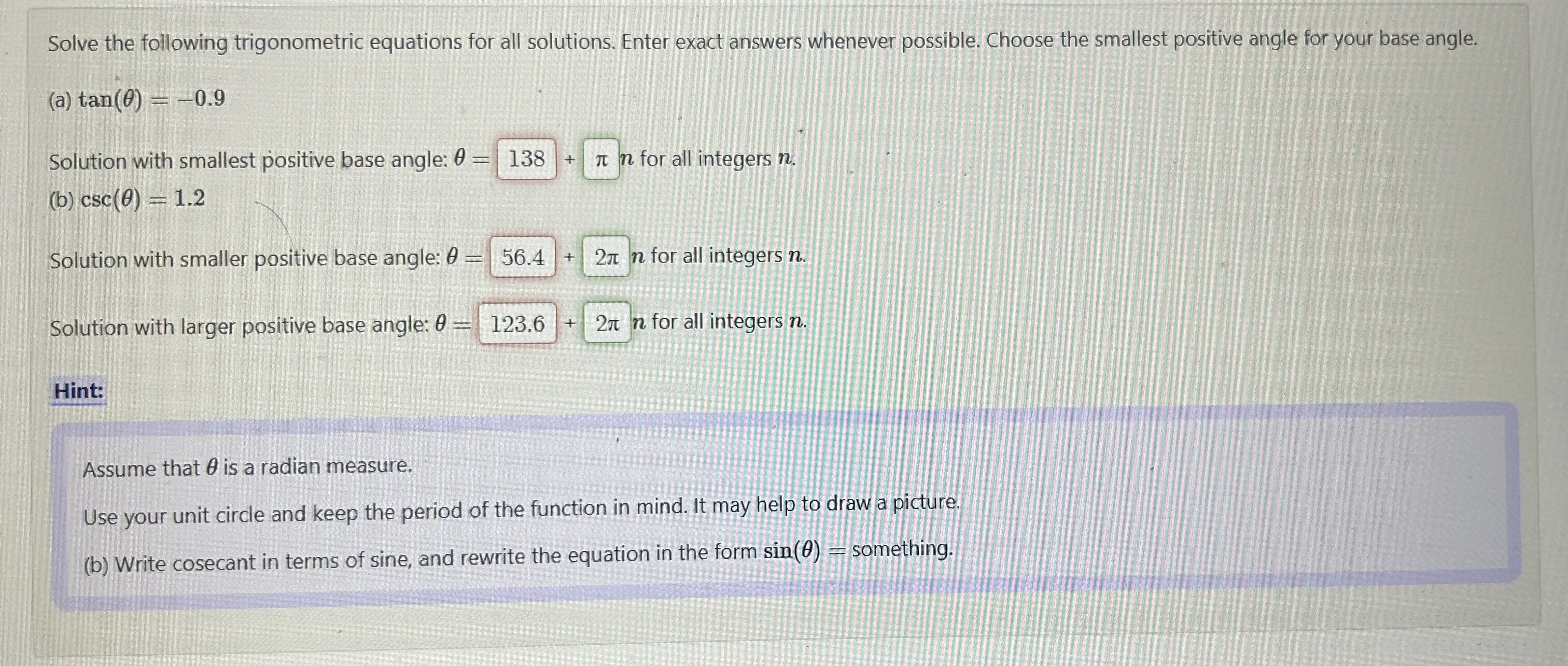Solved Solve the following trigonometric equations for all | Chegg.com