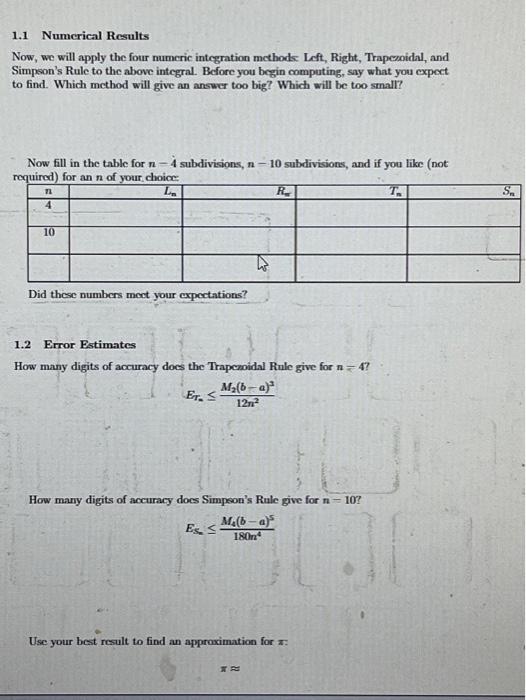 Solved 1 Numerical Integration In this section, we will | Chegg.com